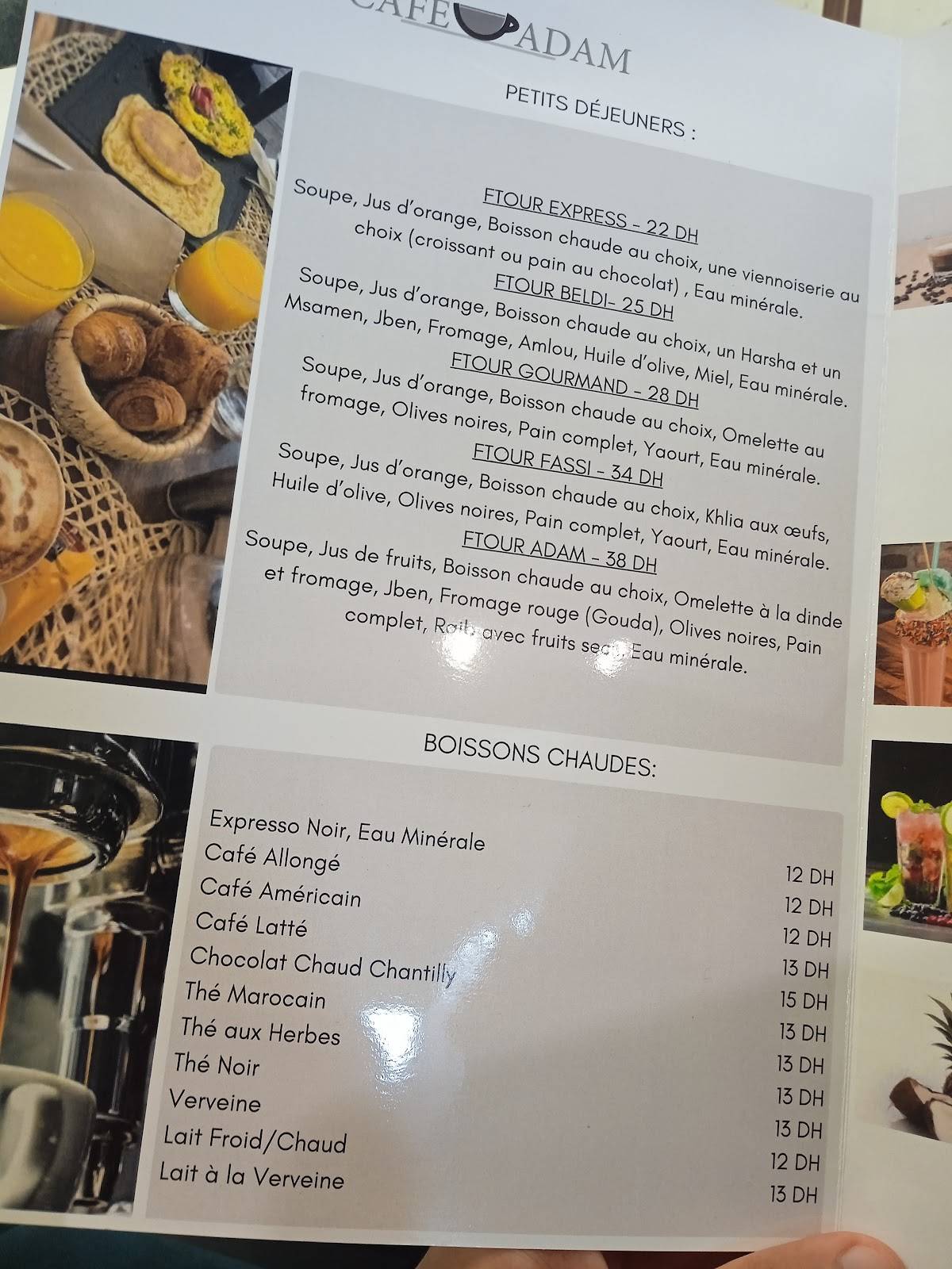 Menu at CAFE ADAM (Coworking, cafés artisanaux, jus frais, milkshakes ...