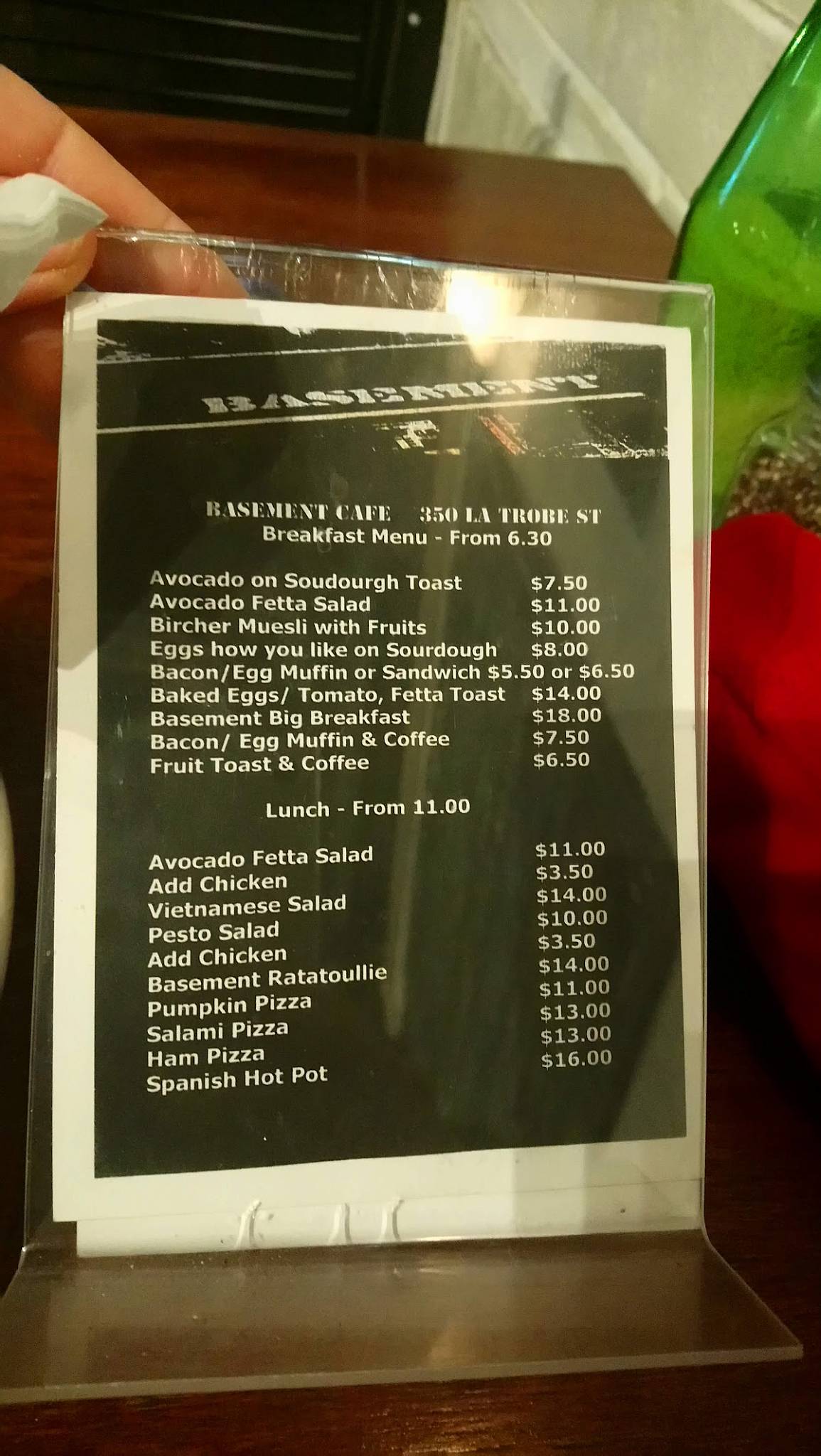 Menu at CEREE desserts, Melbourne