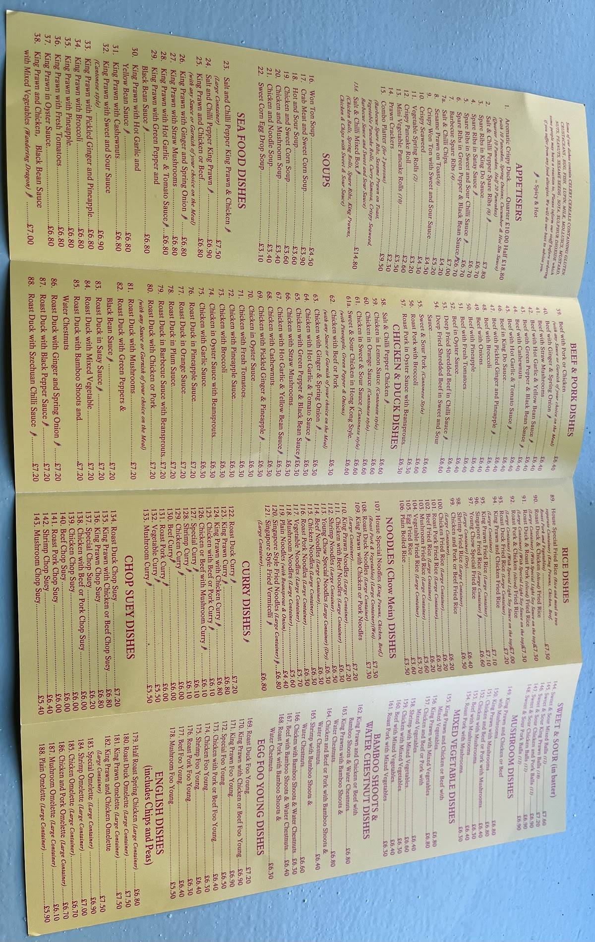 Menu at CHINESE CHEF restaurant, Retford