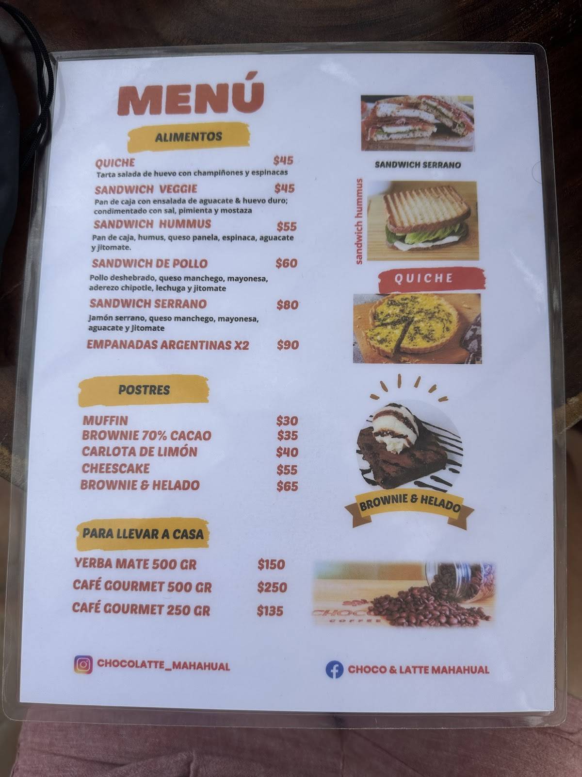 Carta del café CHOCO & LATTE MAHAHUAL, Mahahual