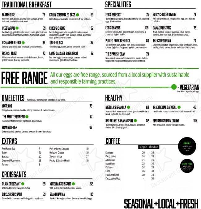 Menu at CIRCUS CIRCUS cafe, Durban, Shop 308