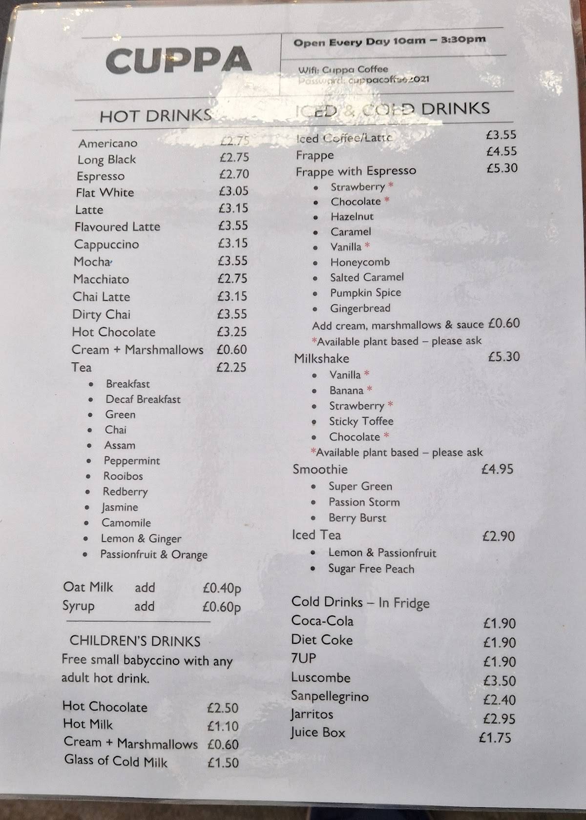 Menu at CUPPA Coffee + Canteen, Bristol