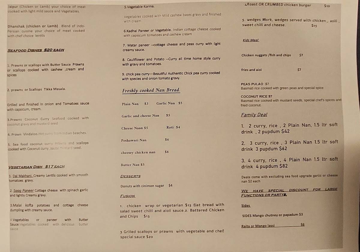 Menu at CURRY HUB INDIAN Cuisine fusion, burger restaurant, New Plymouth