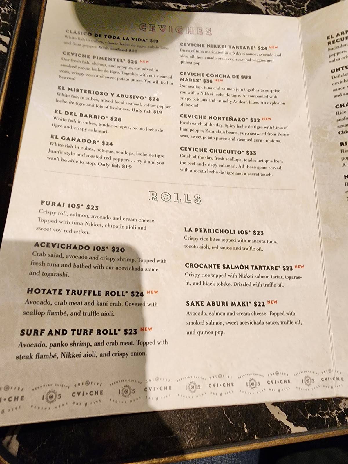 Menu at CVI.CHE 105 restaurant, Aventura