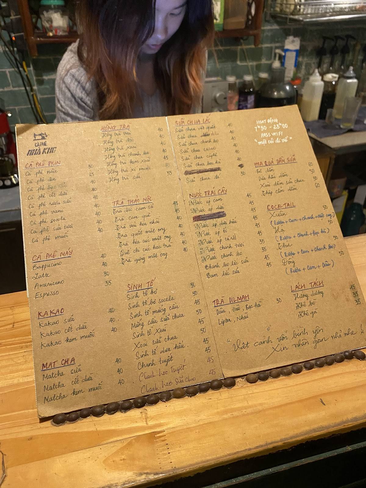 Menu at Cà phê Nhà Kho cafe, Hanoi, 599 Đ. La Thành