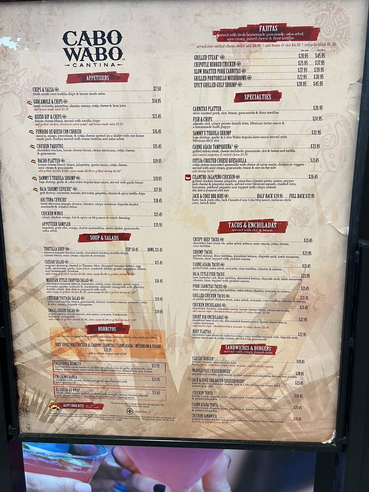 Menu at Cabo Wabo Cantina pub & bar, Las Vegas, S Las Vegas Blvd