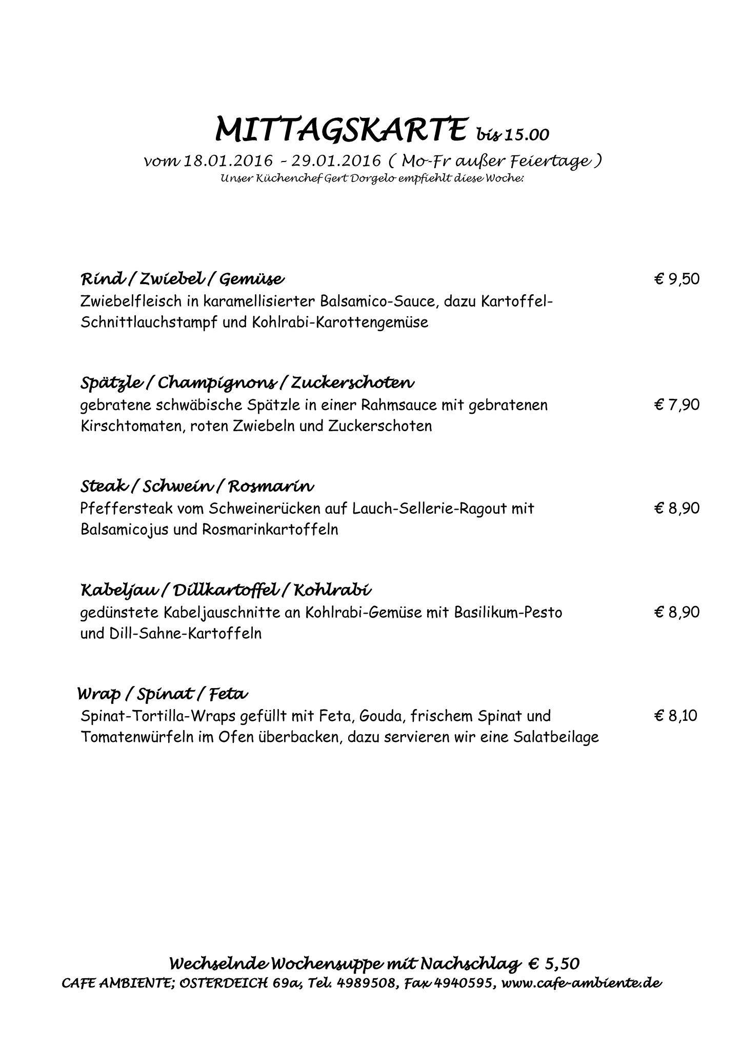 Speisekarte von Ambiente Restaurant, Bremen