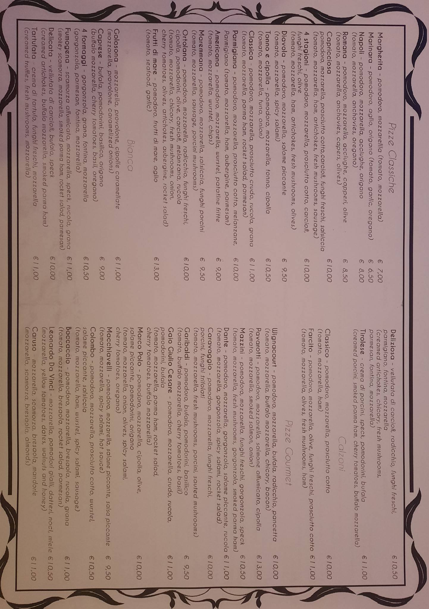 Menu at Café Wignacourt restaurant, Rabat