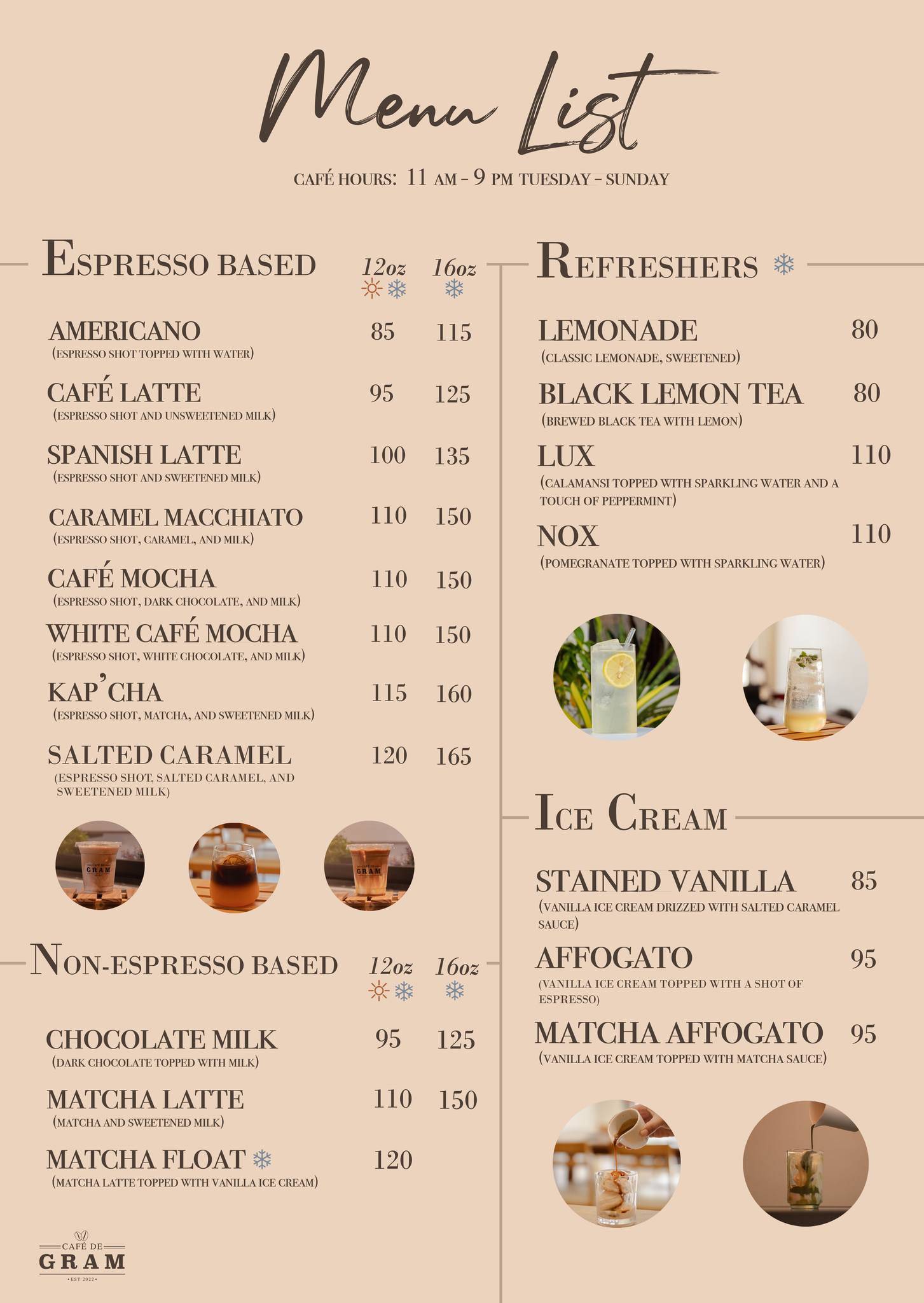 Menu at Café de GRAM cafe, Davao City