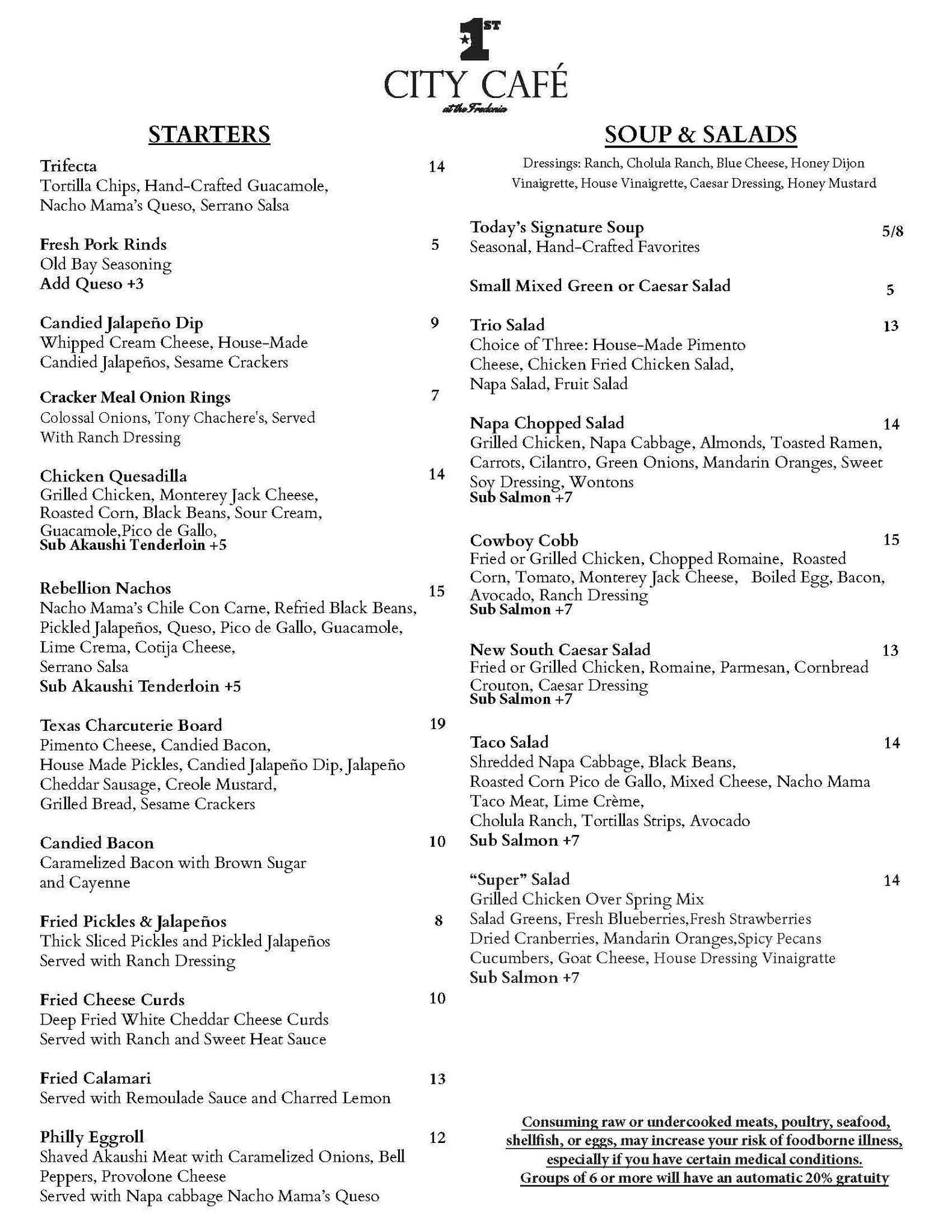 Menu at 1st City Cafe, Nacogdoches