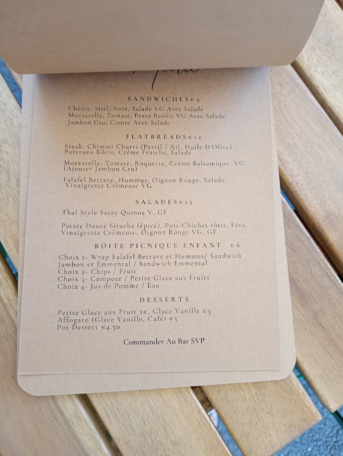 Menu at Alpine Roots Café, Landry