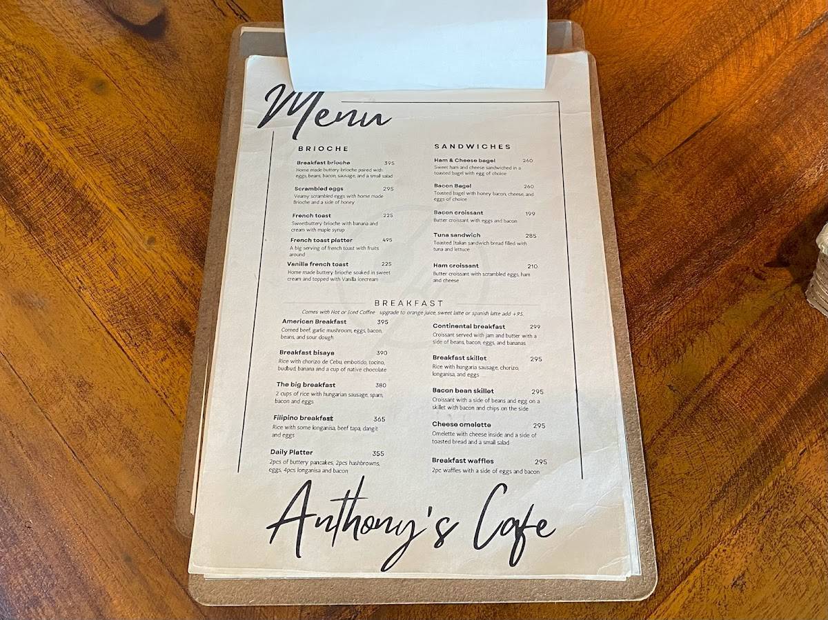Carta de Anthony’s Cafe, Cebú