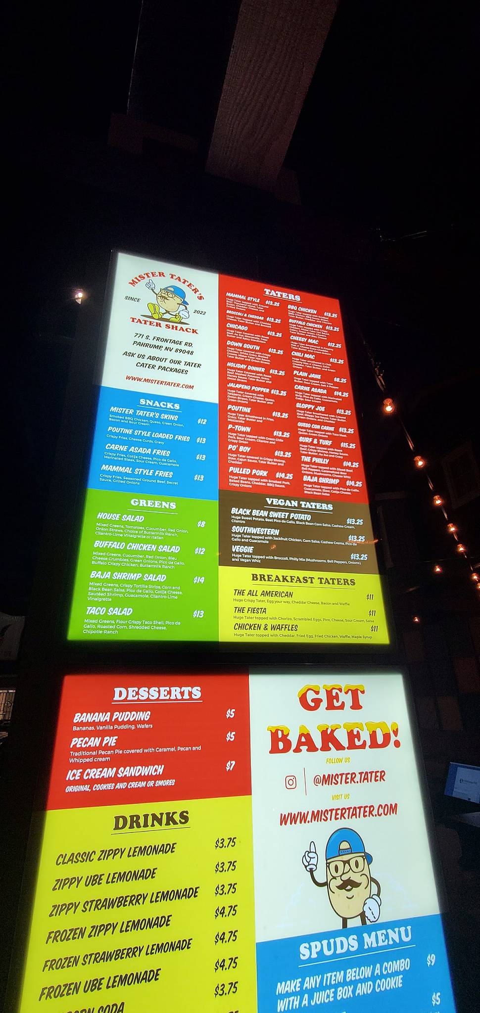 Menu at Back Porch Cafe, Pahrump