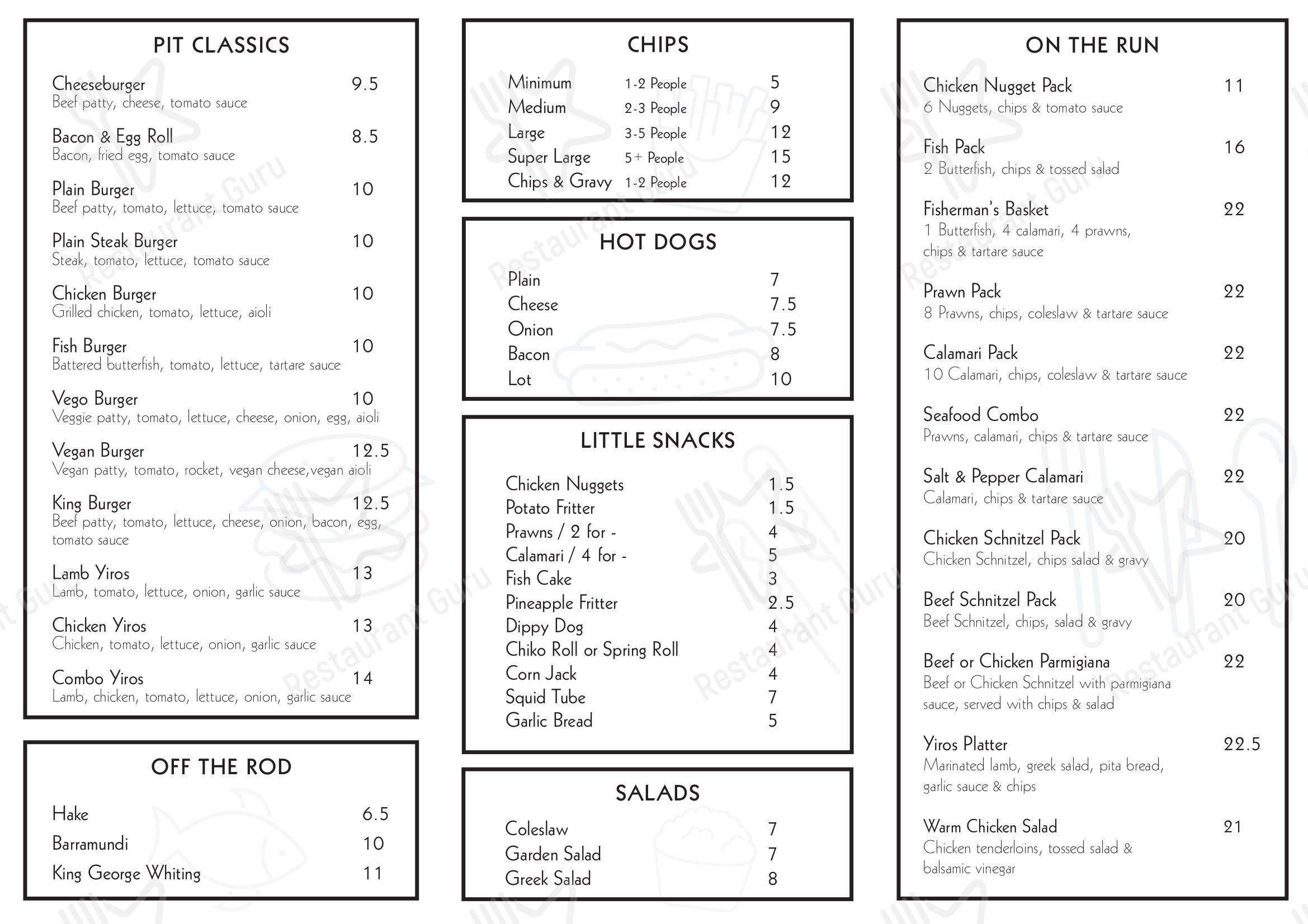 Menu at Cafe Beach Pit, Brighton