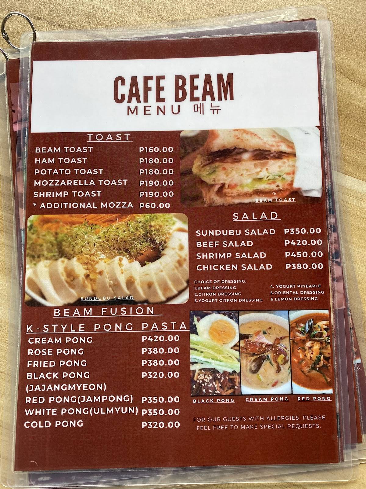 Menu at Cafe Beam Resto and Bar, Baguio