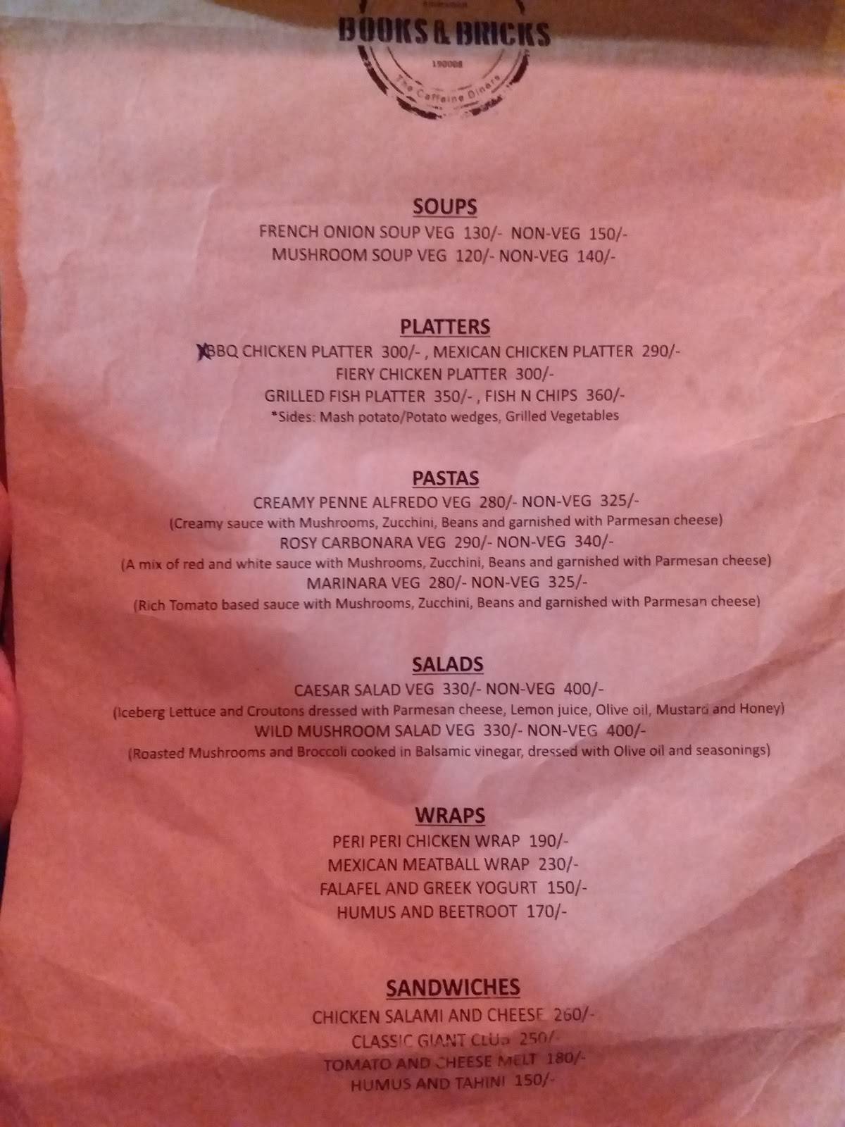 Menu at Books & Bricks Cafe, Srinagar