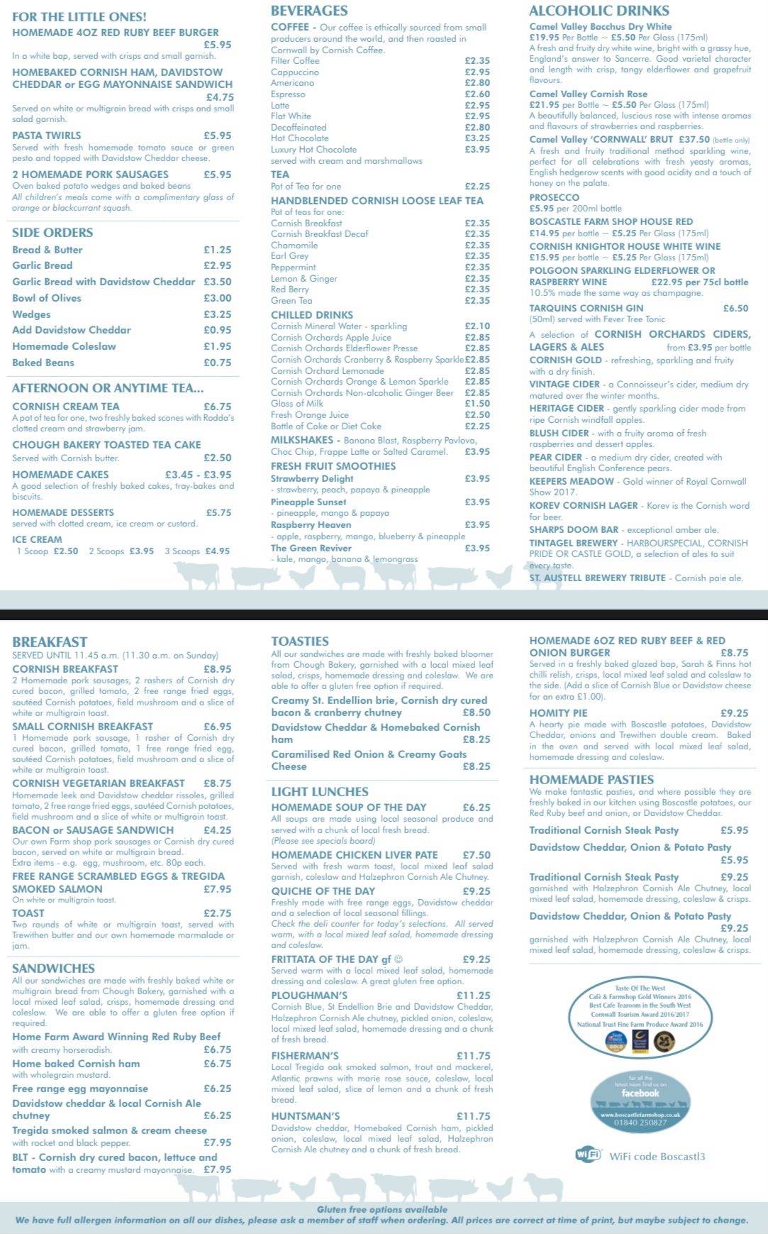 Menu at Boscastle Farm Shop & Cafe, Boscastle