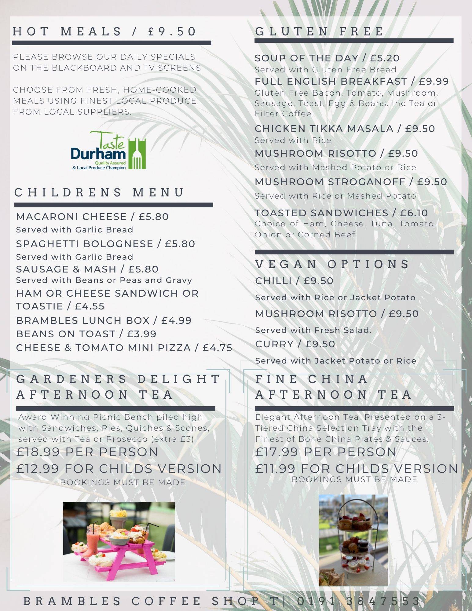 Menu at Brambles Coffee Shop cafe, Shincliffe