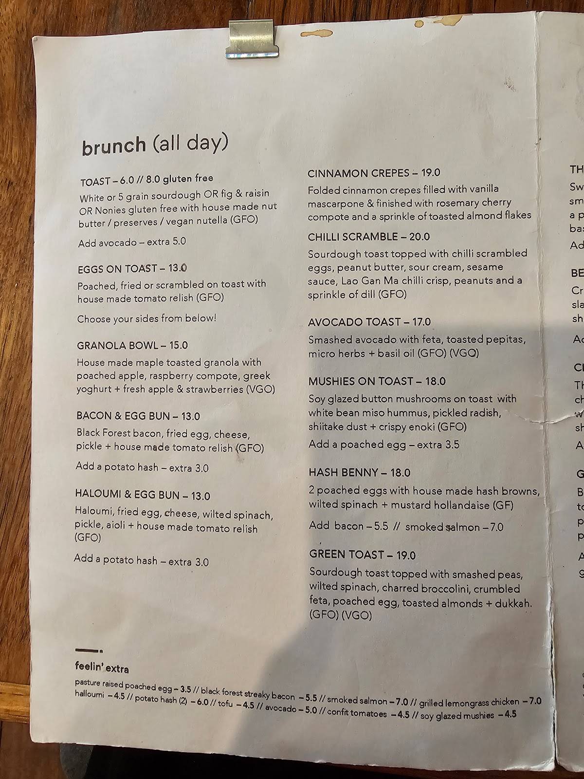 Menu at Brothers Ben Cafe, Petersham