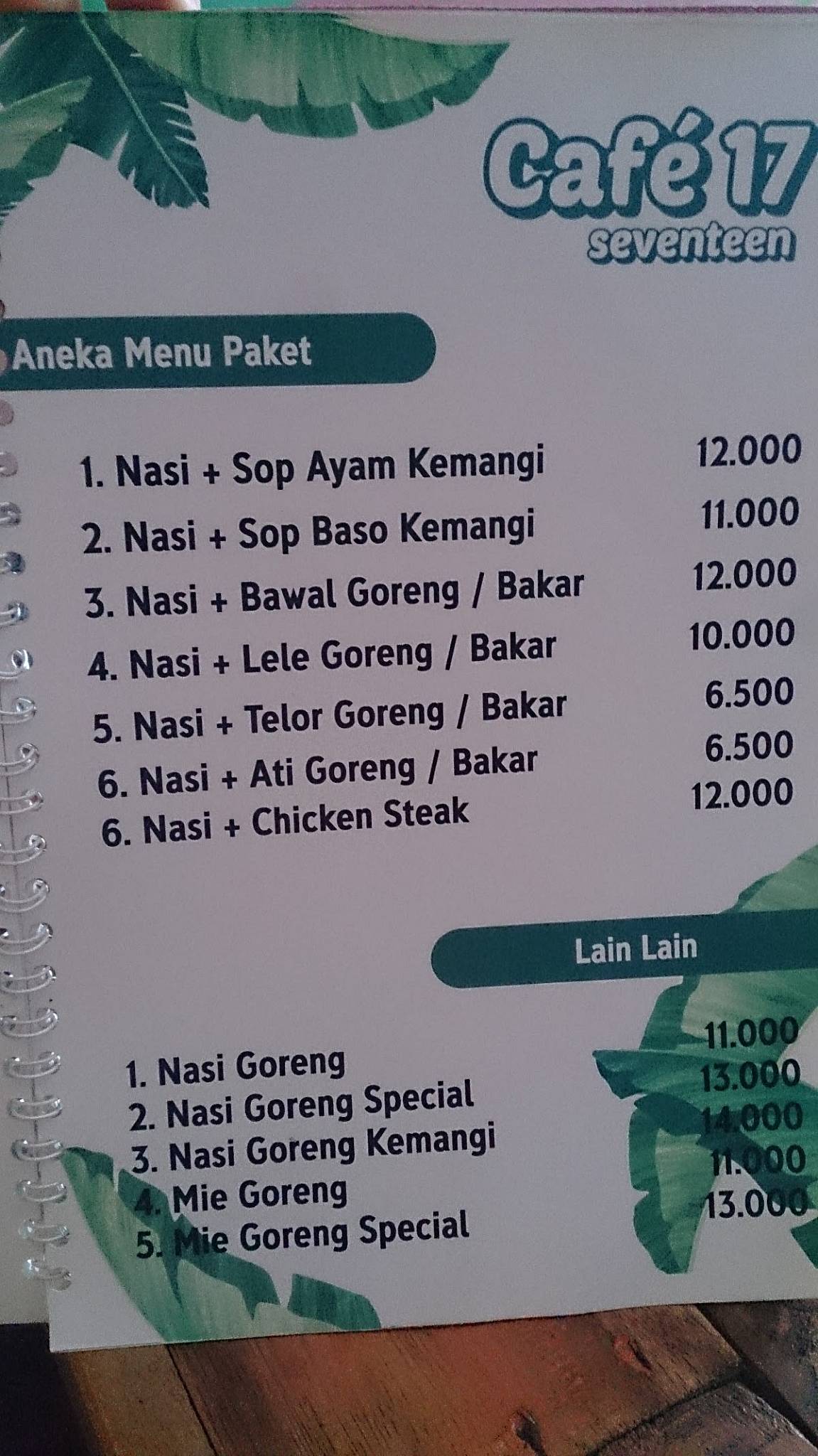 Carta de Cafe 17 (Seventeen), Purwokerto