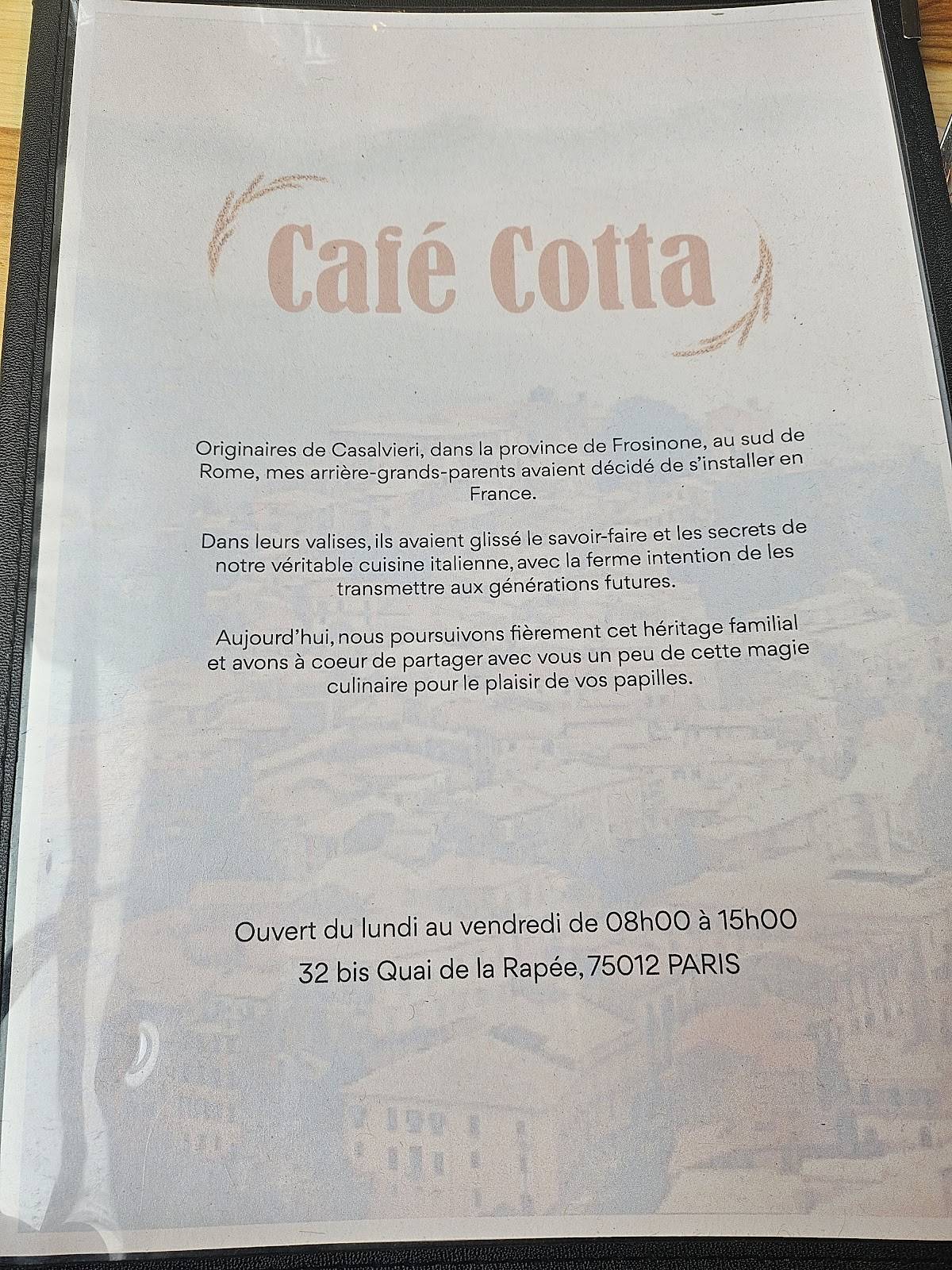 Menu au Café Cotta, Paris