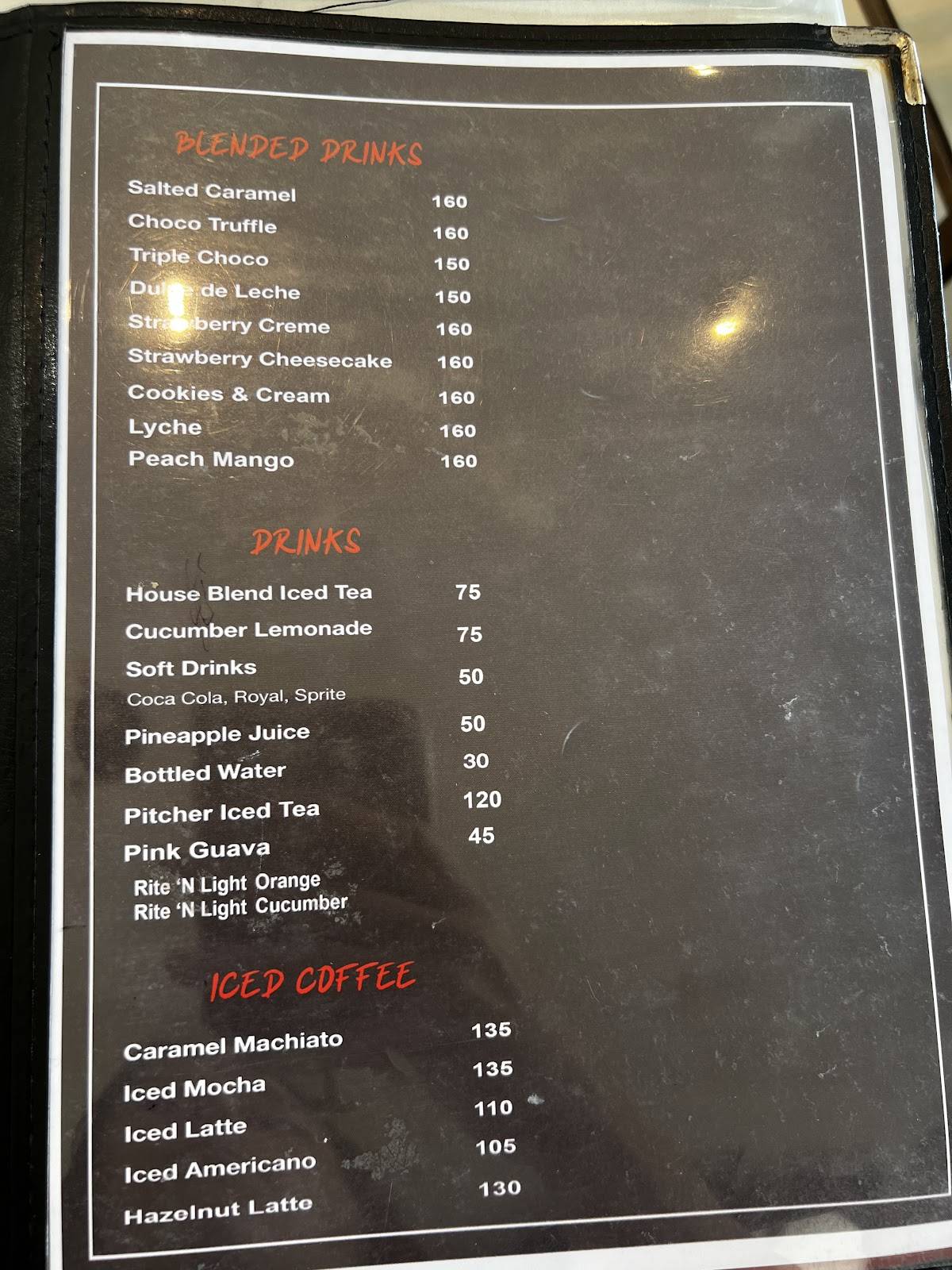 Menu at Cafe Mina, Ibaan