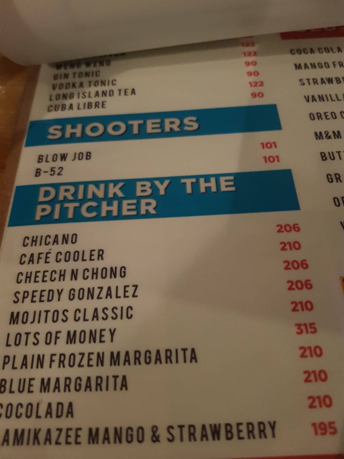 Menu at Cafe Racer Diner, Dumaguete