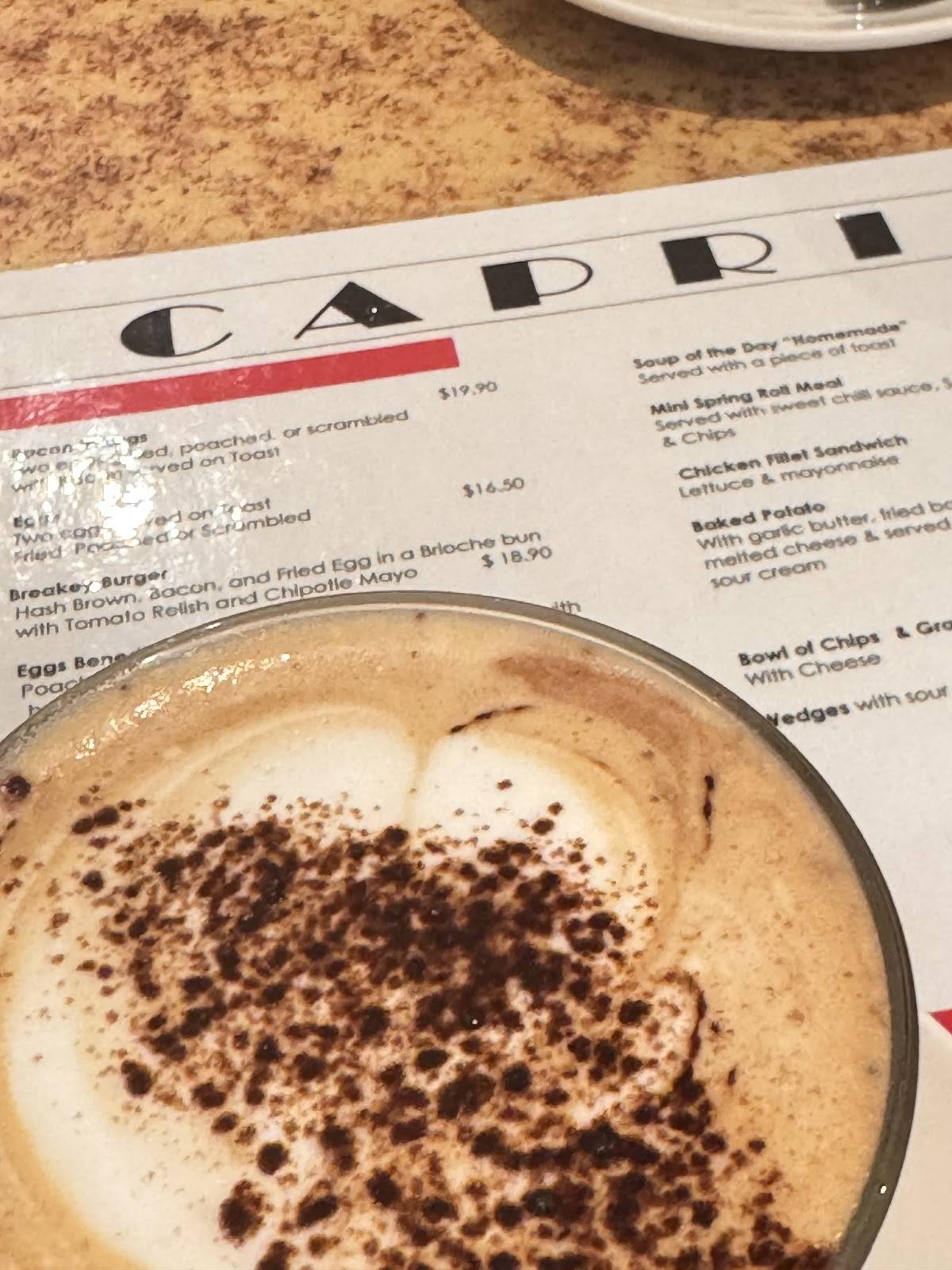 Menu at Capri Cafe, Ballarat Central