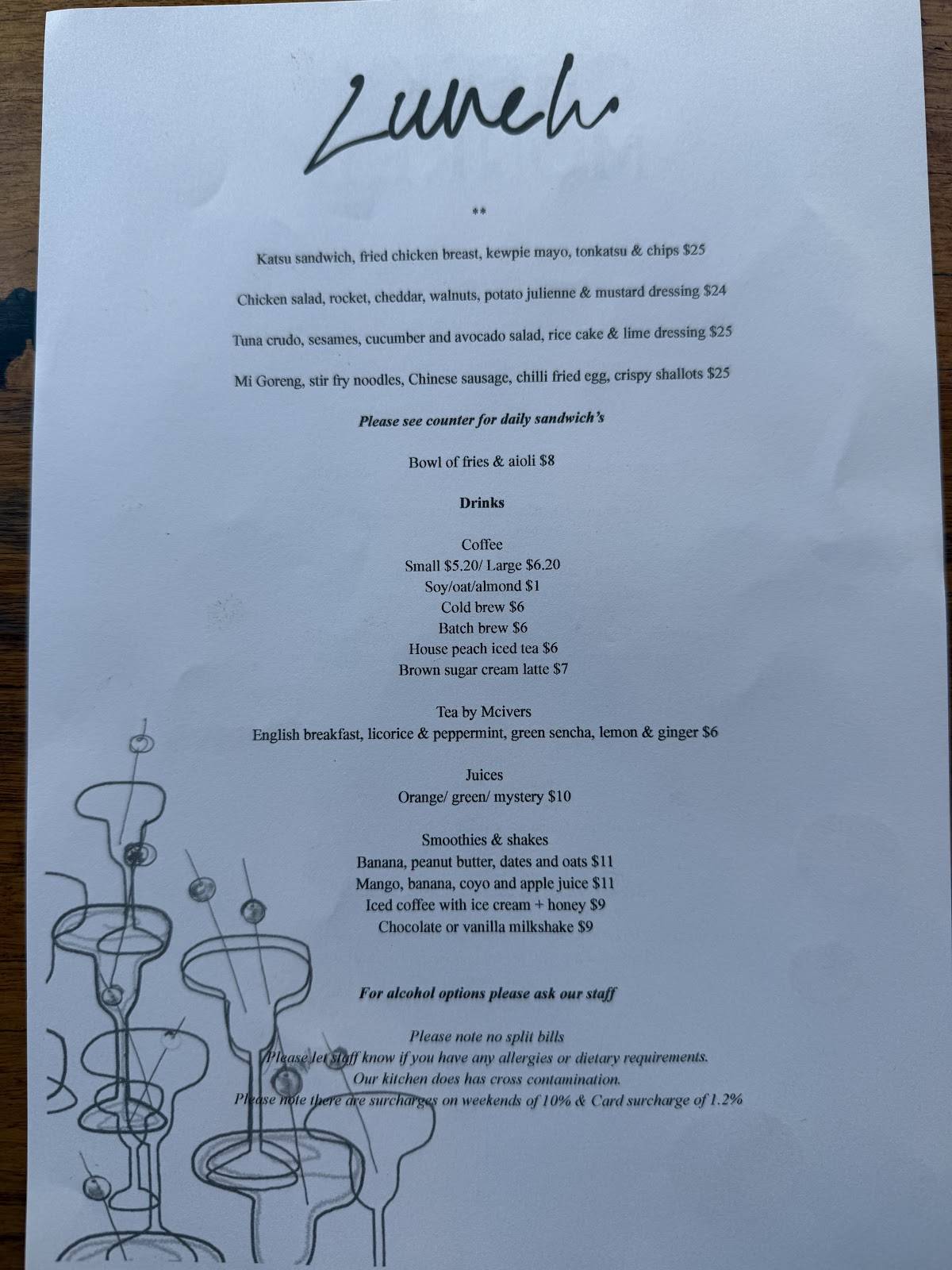 Menu at Cheeky Monkey cafe, Richmond