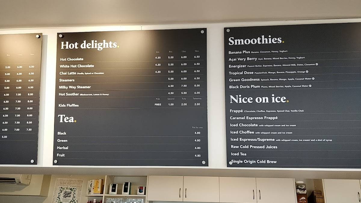 Menu at Coffee Culture Timaru cafe, Timaru