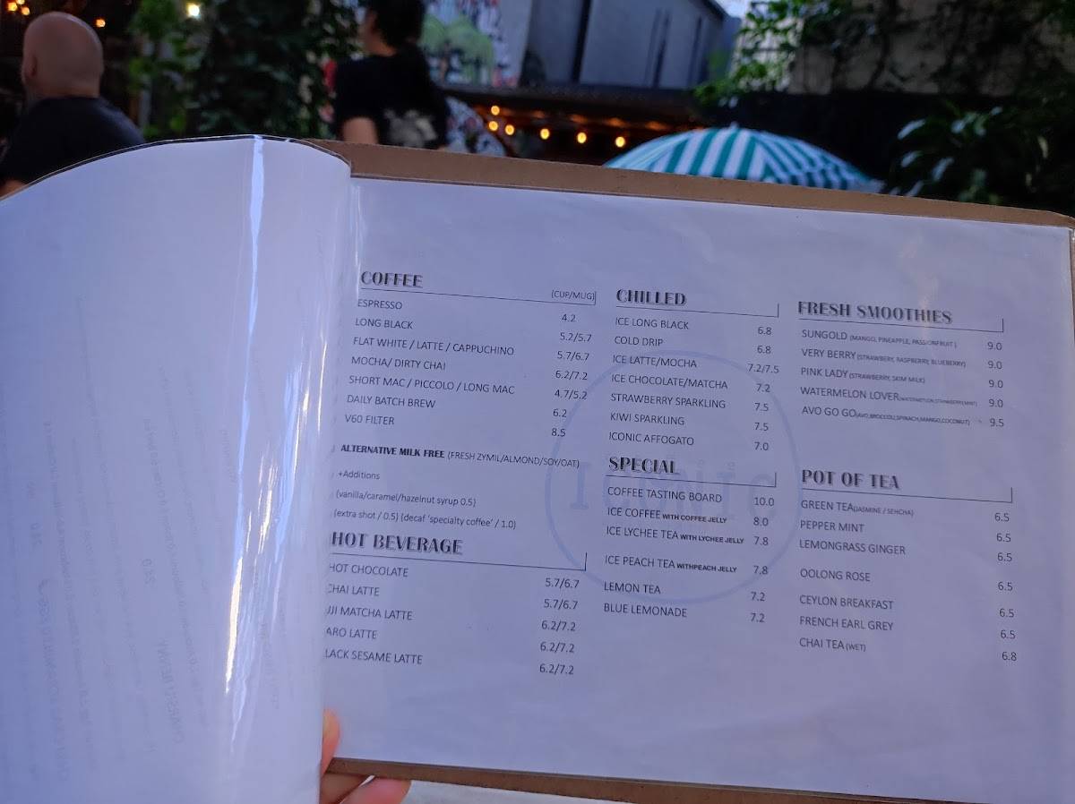 Menu at Coffee Iconic cafe, Brisbane City