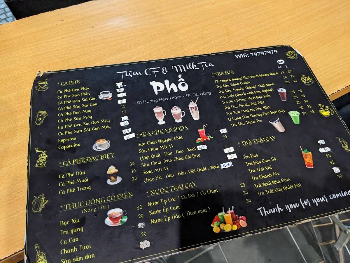 Menu at Coffee & Milk Tea Shop Pho (Tiệm Cà Phê & Trà Sữa Phố) cafe, Da ...