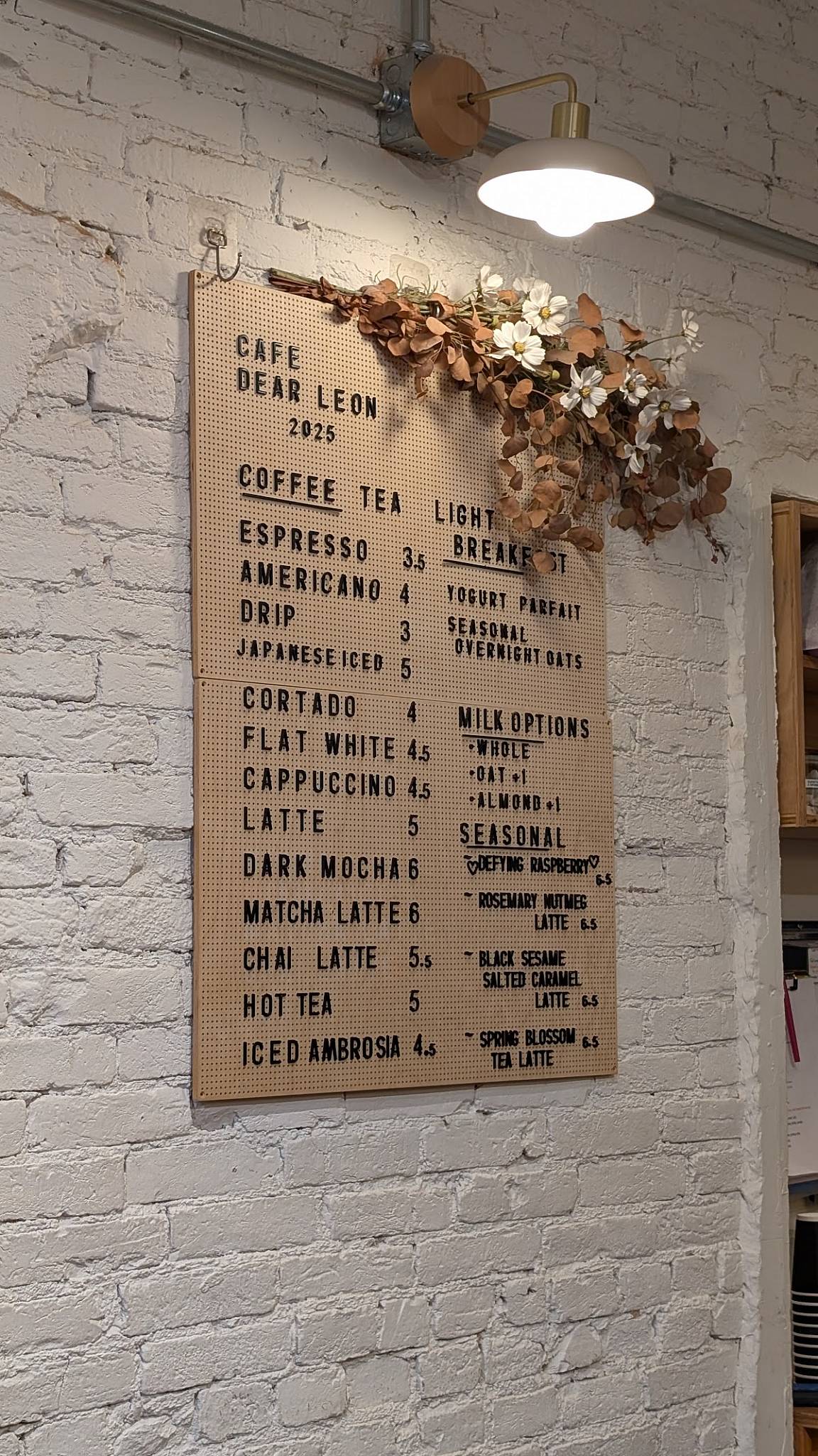 Menu at Café Dear Leon cafe, Baltimore