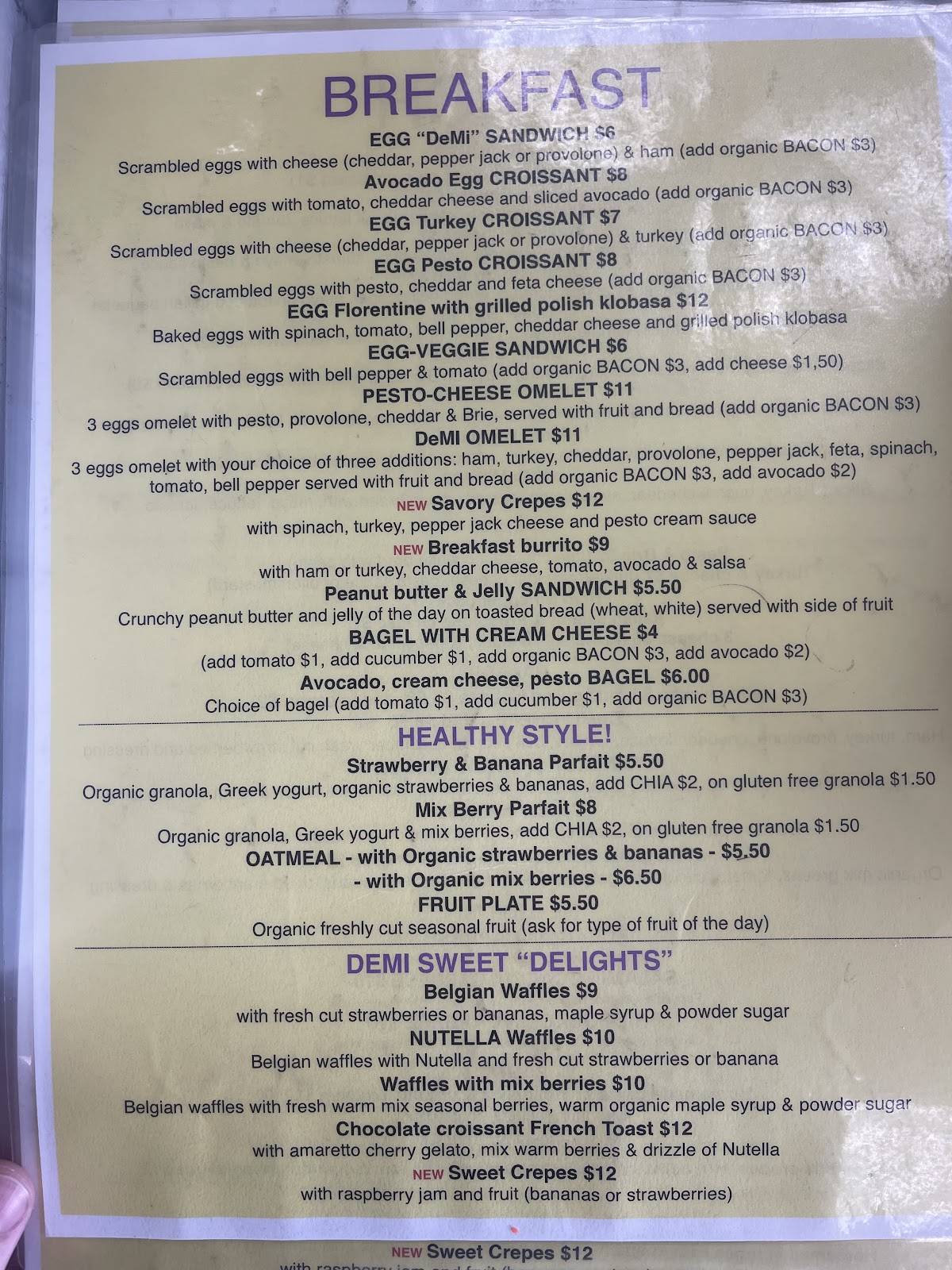 Menu at Demi Cafe Cafe., San Diego, Friars Rd #113