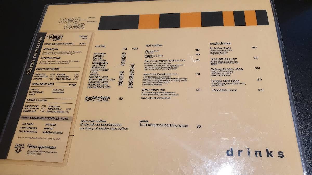Menu at Deuces Coffee cafe, Makati