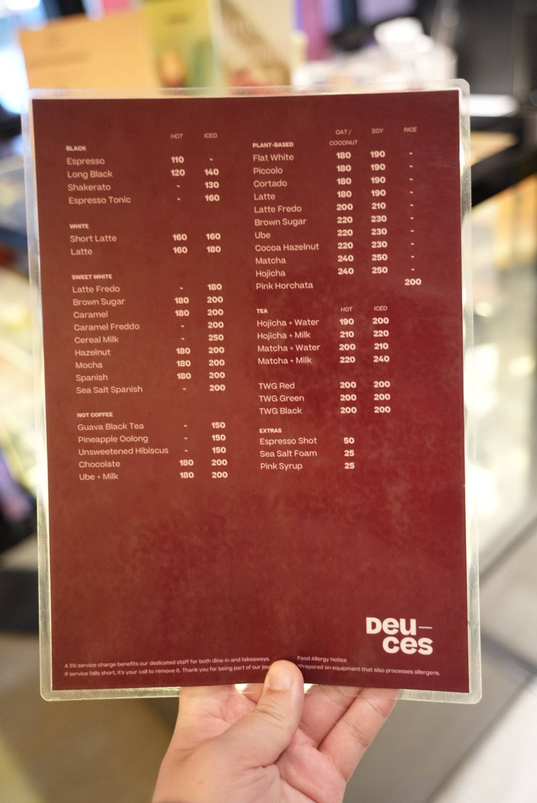 Menu at Deuces Coffee cafe, Makati