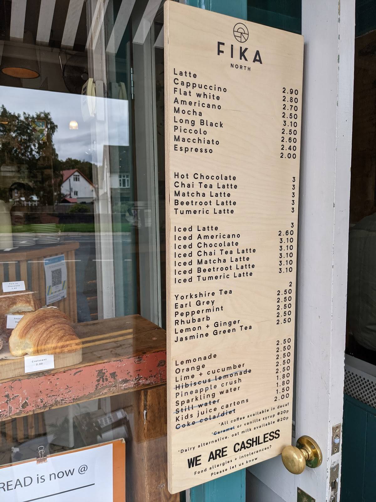Menu at Fika North Coffee cafe, Leeds