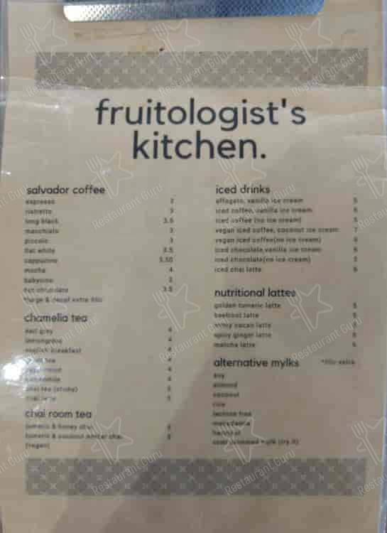 Menu at Fruitologist cafe, Rozelle