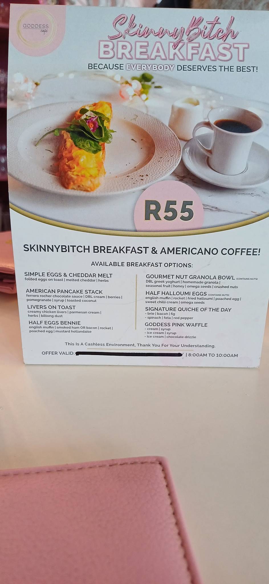 Menu au Goddess Cafe Waterkloof, Pretoria