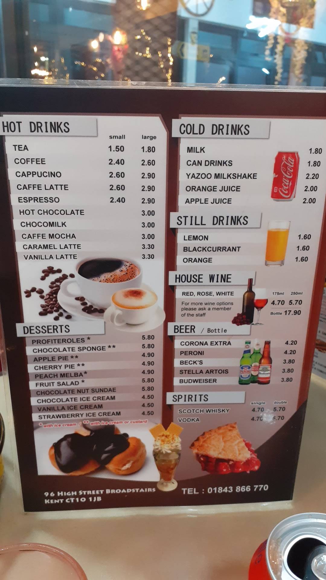 Menu at Café Grill restaurant, Broadstairs