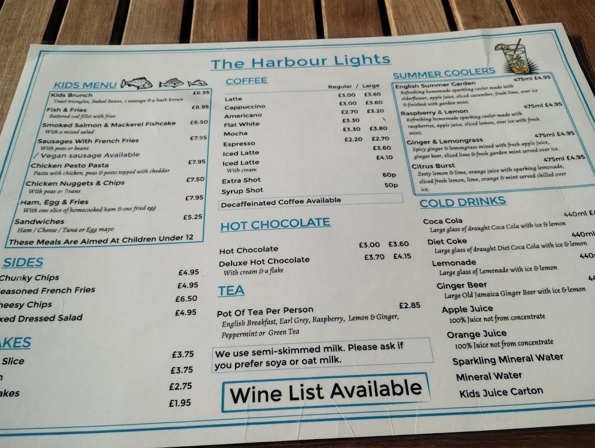 Menu at Harbour Lights Cafe, Littlehampton