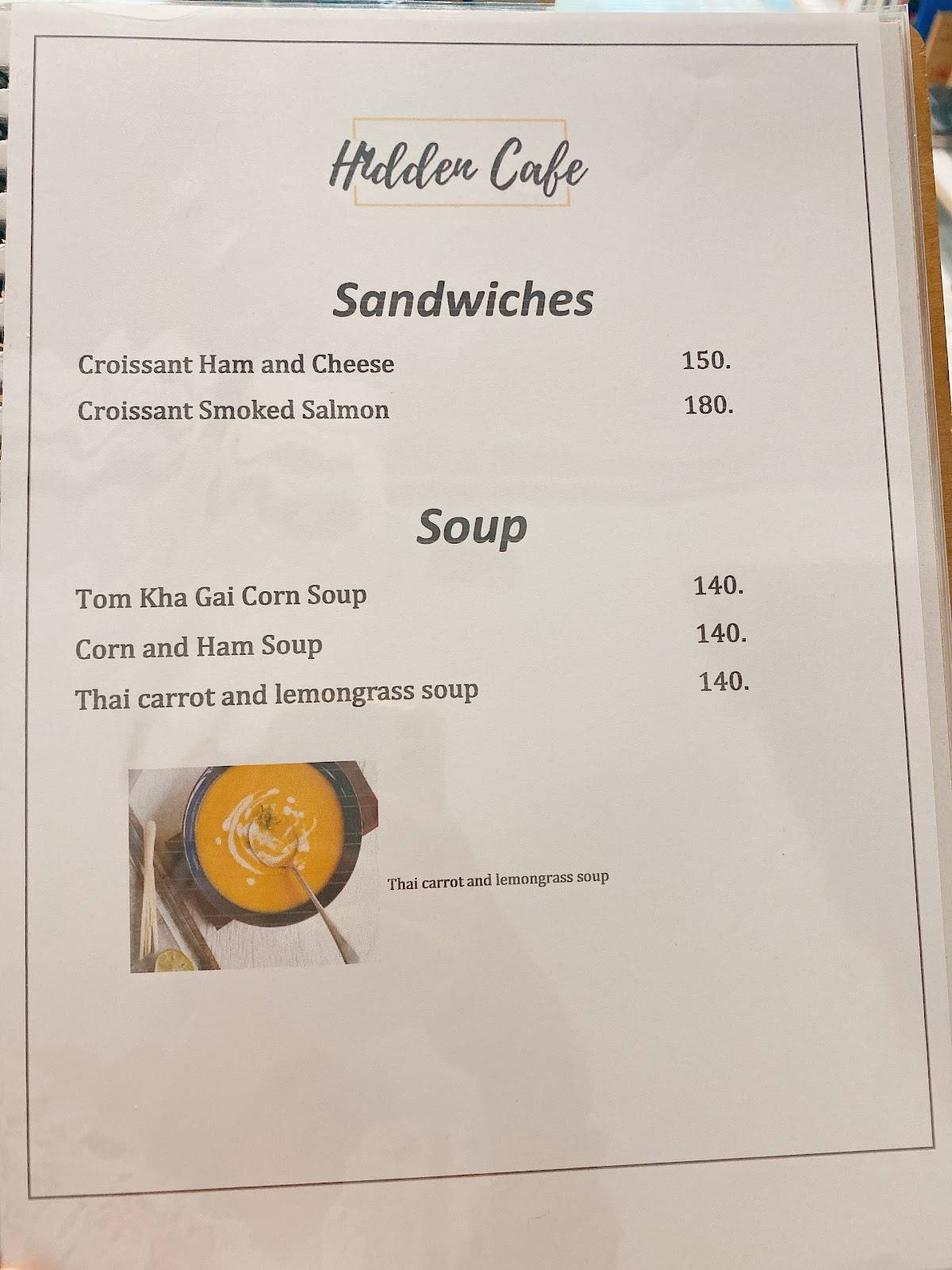Menu at Hidden Cafe, Bangkok