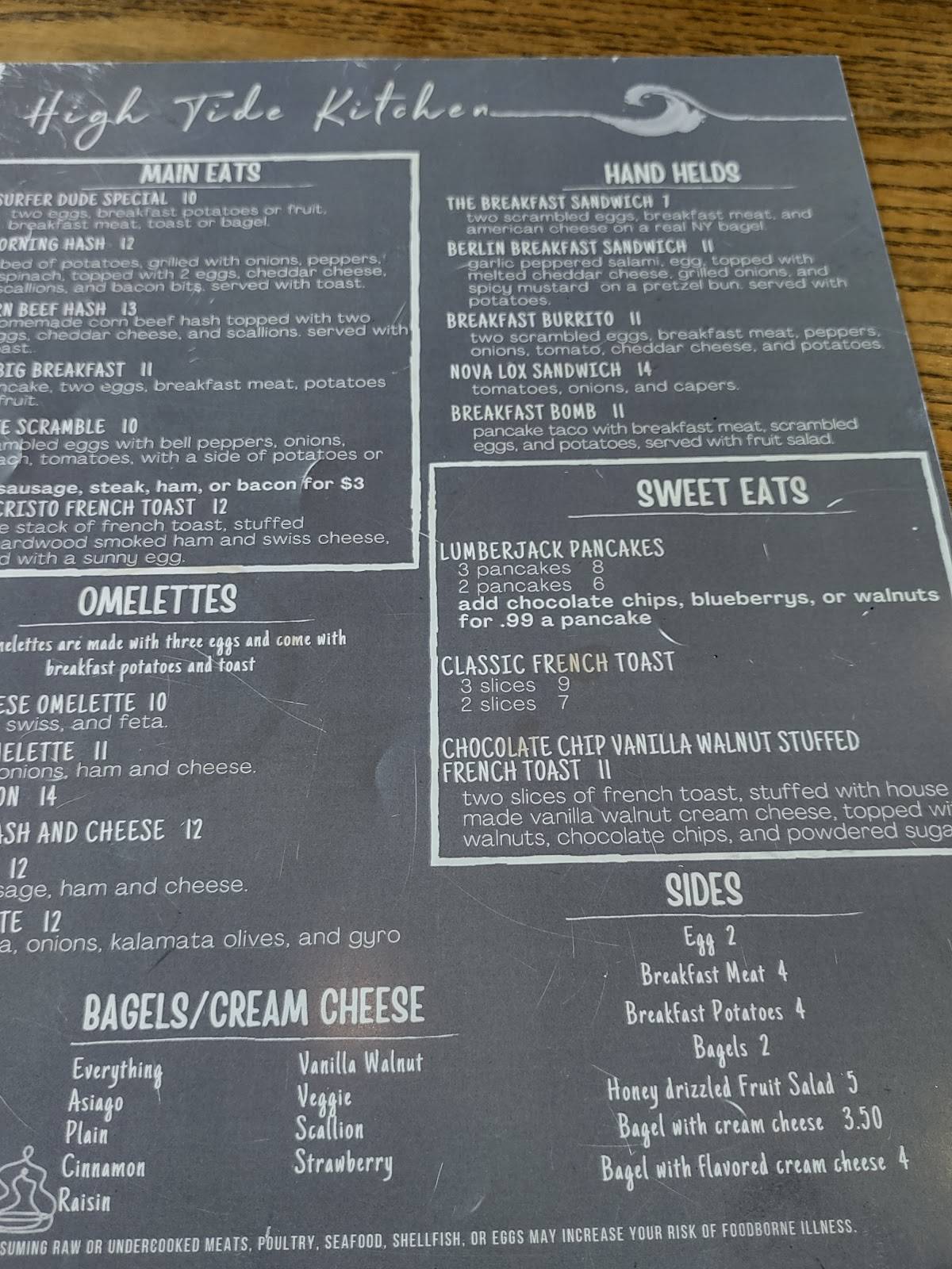 Menu at High Tide Kitchen cafe, Daytona Beach