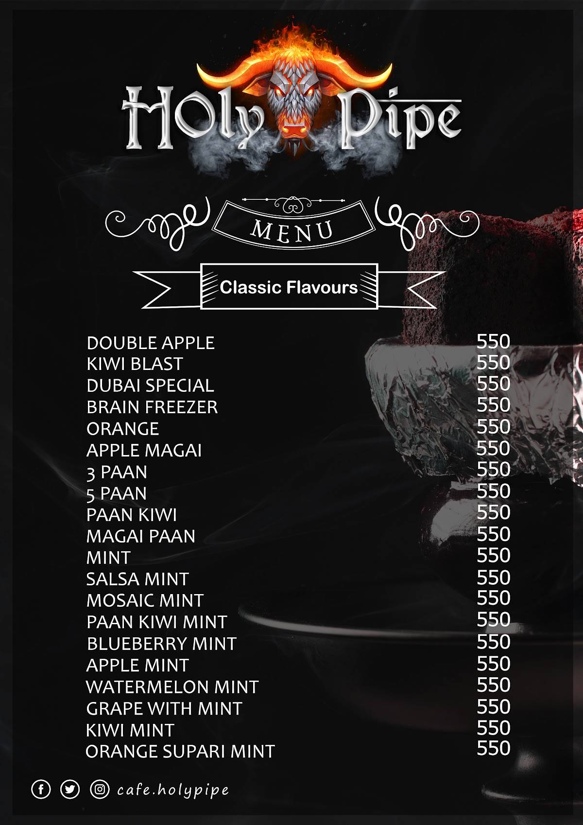 Menu at Cafe Holy Pipe, Mumbai, 3W28+4GX Malkar Bhavan