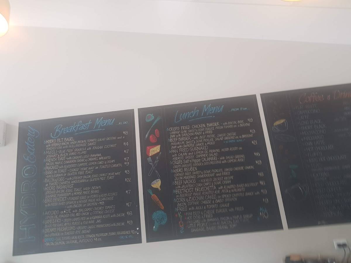 Menu at Hydro Eatery cafe, Turangi