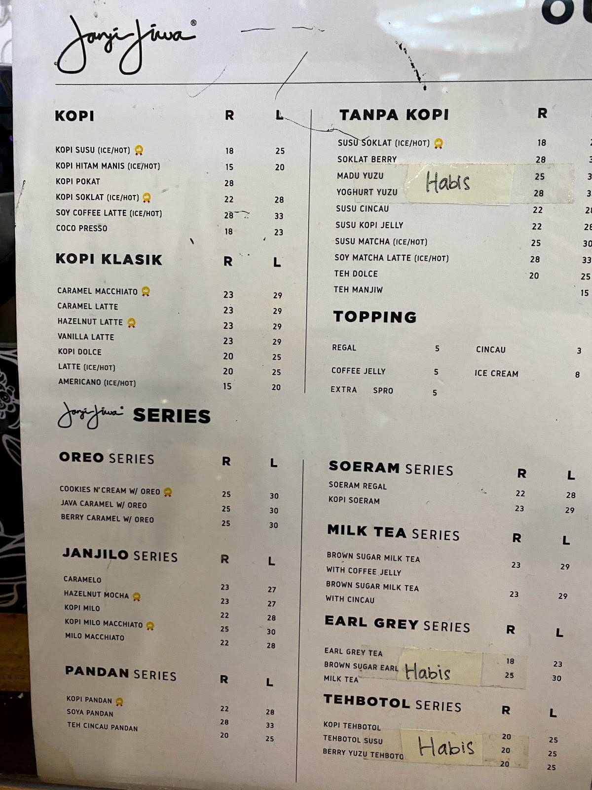 Carta del café Janji Jiwa & Jiwa Toast, Bg Junction, Surabaya