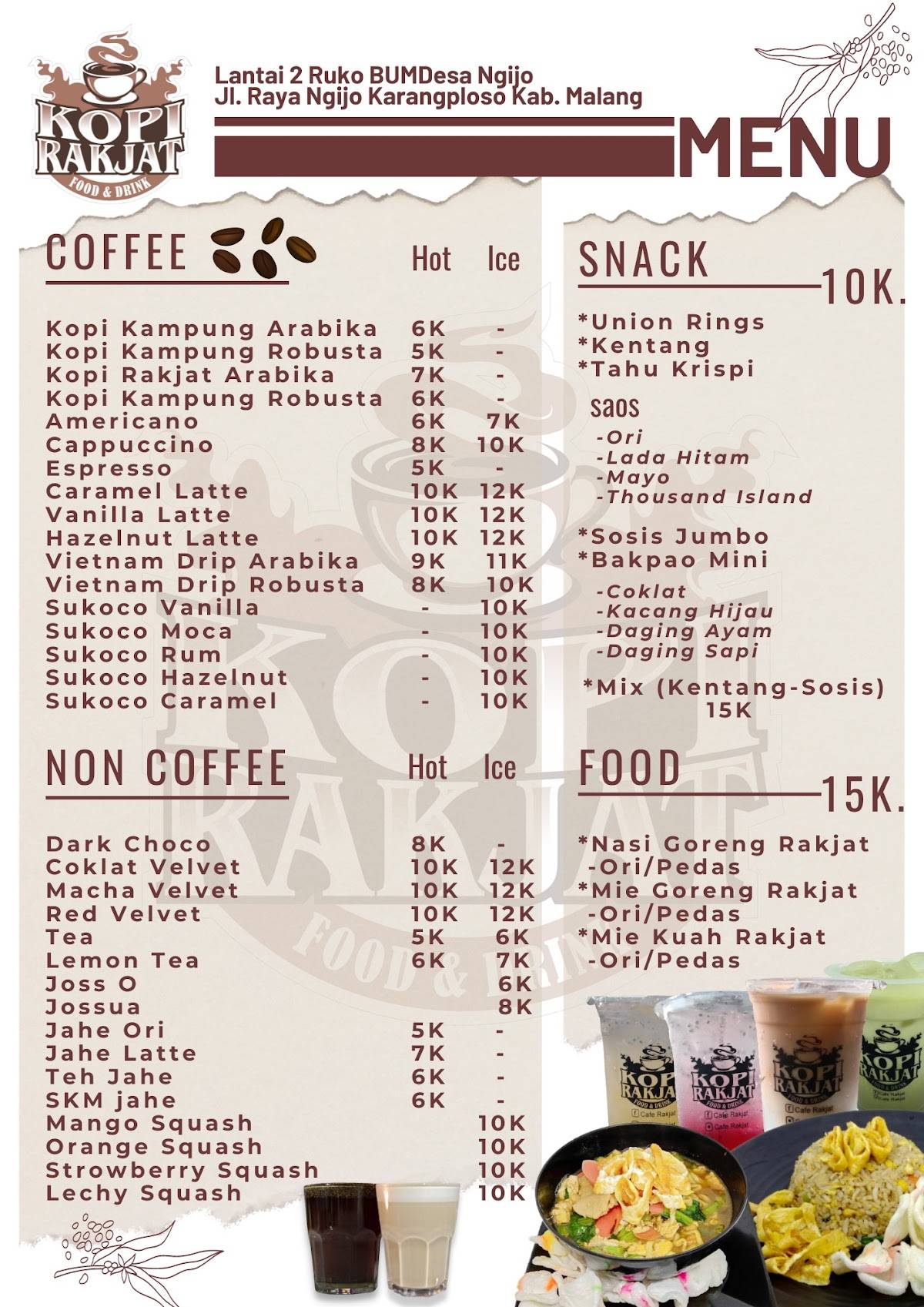 Menu at KOPRAK "Kopi Rakjat" cafe, Indonesia