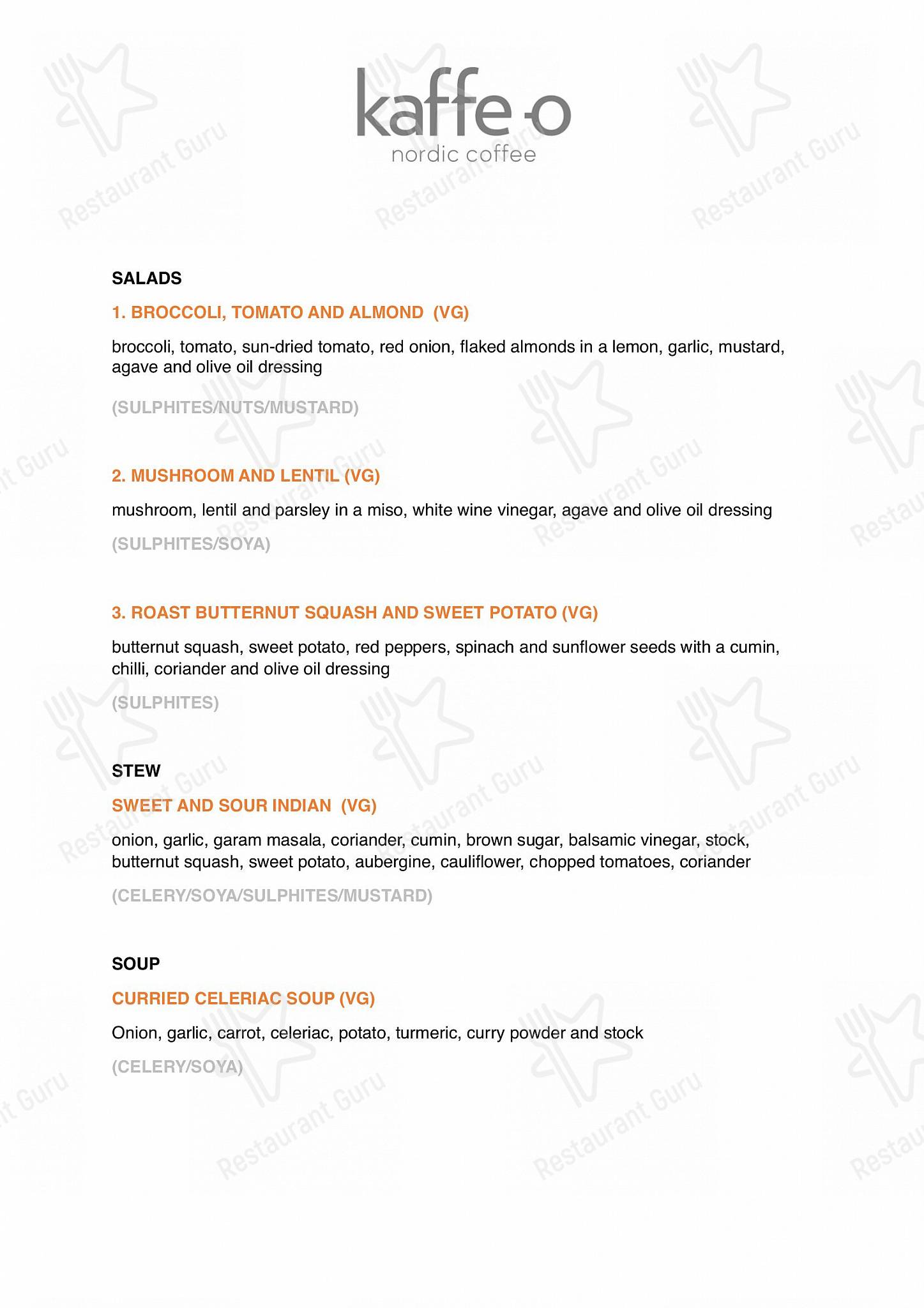 Menu at Kaffe O cafe, Belfast, 411 Ormeau Rd
