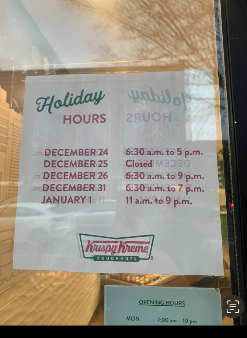 Menu at Krispy Kreme Café, Toronto, 236 Danforth Ave