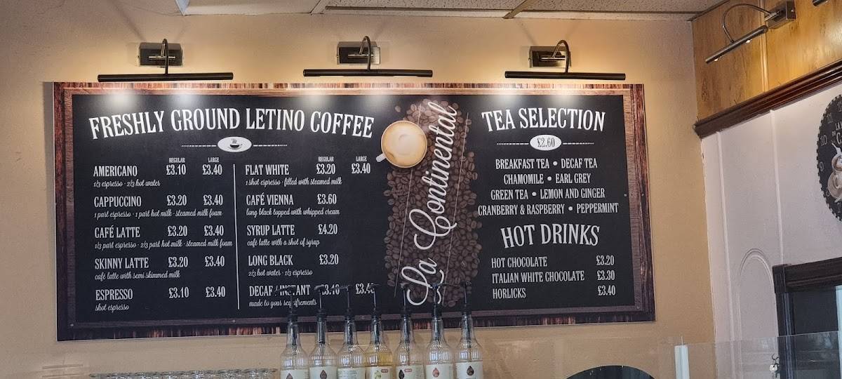 Menu at Café La Continental Bar, Great Yarmouth